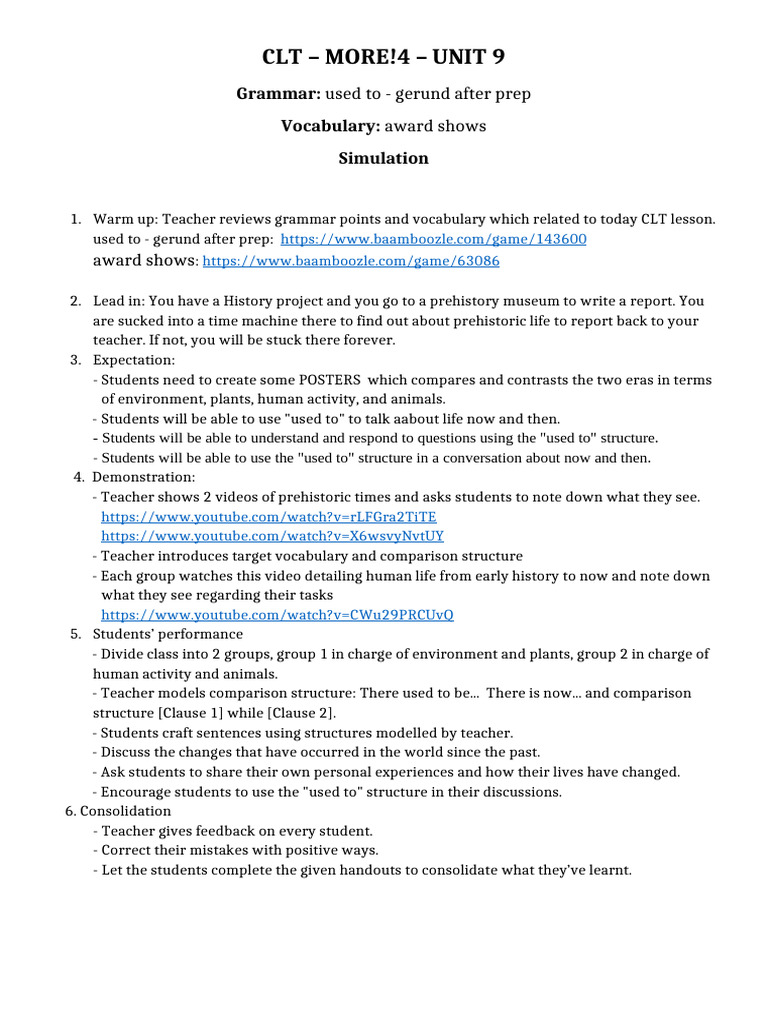 CLT LESSON PLAN - MORE!4 - UNIT 9 | PDF