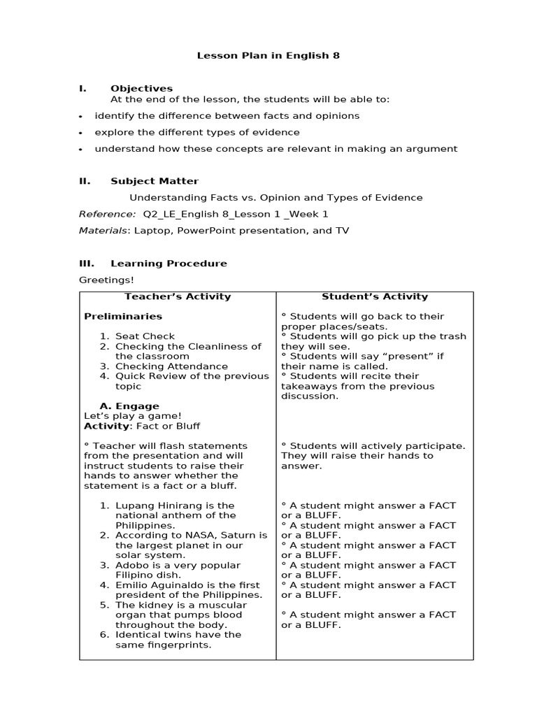 Types of Evidence in English 8 Lesson | PDF | Evidence | Epistemology