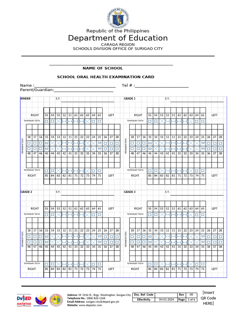 School Oral Health Examination Card | PDF | Dentistry Branches | Dentistry