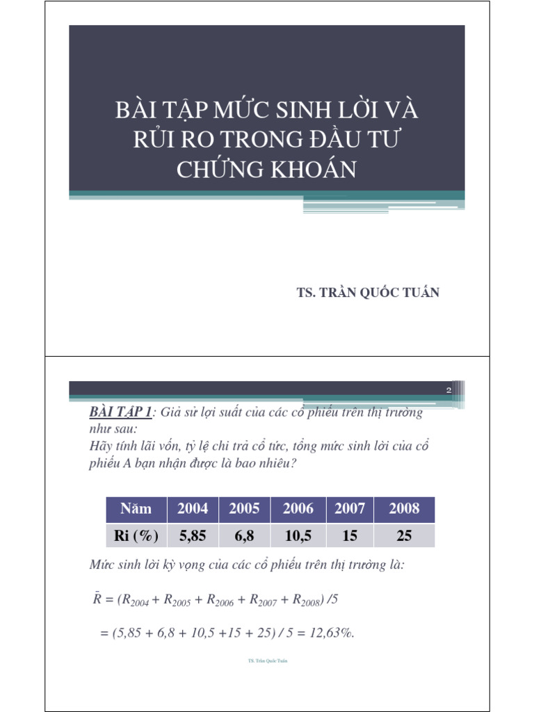 Bai Tap Muc Sinh Loi Va Rui Ro Trong Dau Tu Chung Khoan (Dap An) | PDF