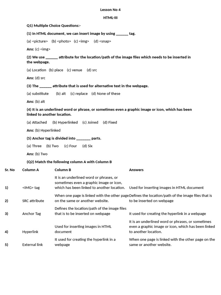 Lesson No 4 | PDF | Hyperlink | Html Element