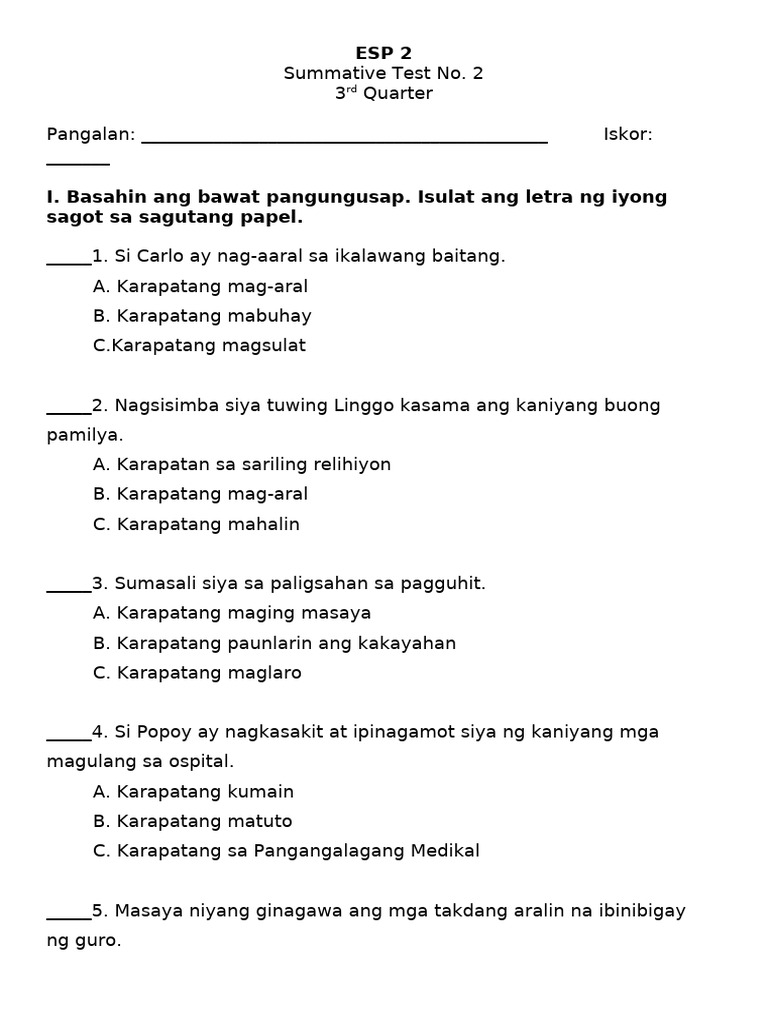 Esp2 ST2 Q3 | PDF