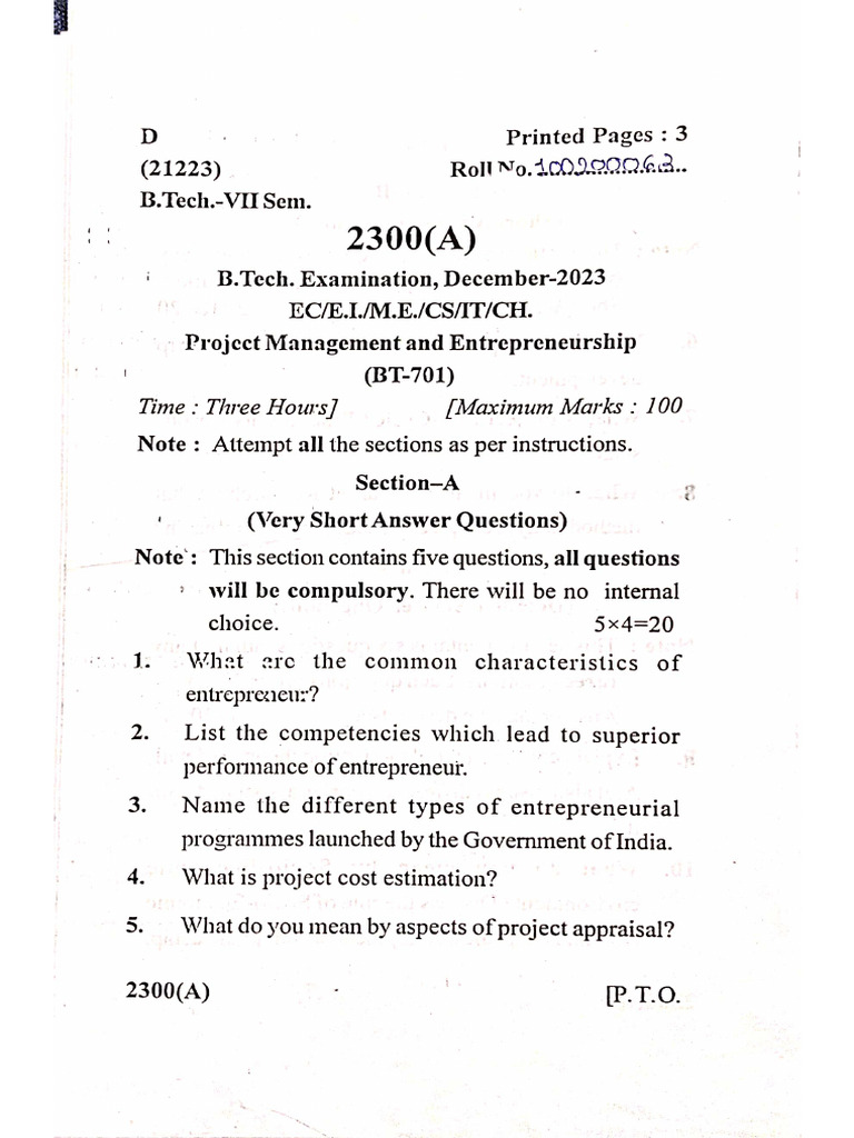 Question Paper 7th Sem | PDF