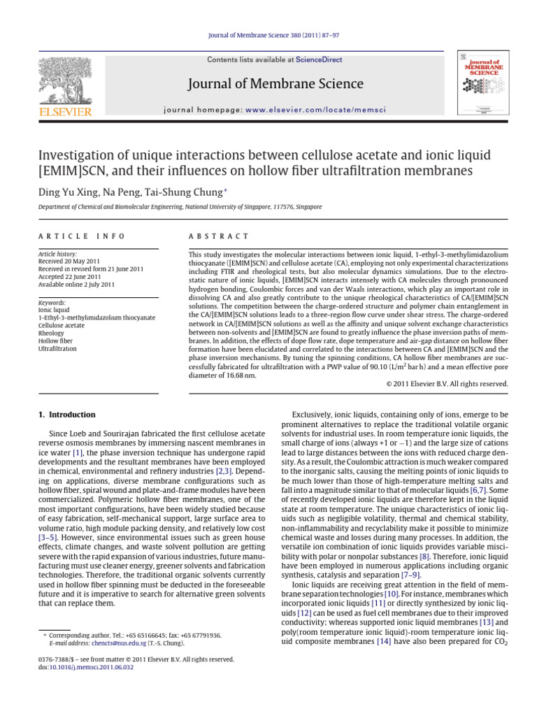 Investigation of Unique Interactions Between Cellulose Acetate and ...