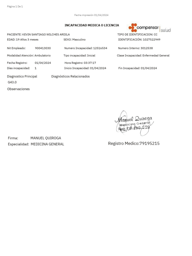 Compensar Incapacidad PDF | PDF