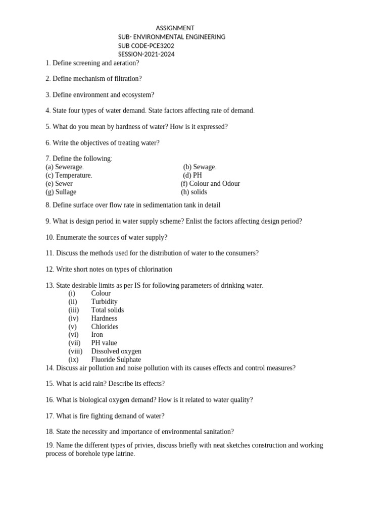 Assignment Ee 2021-2024 | PDF | Sewage Treatment | Water