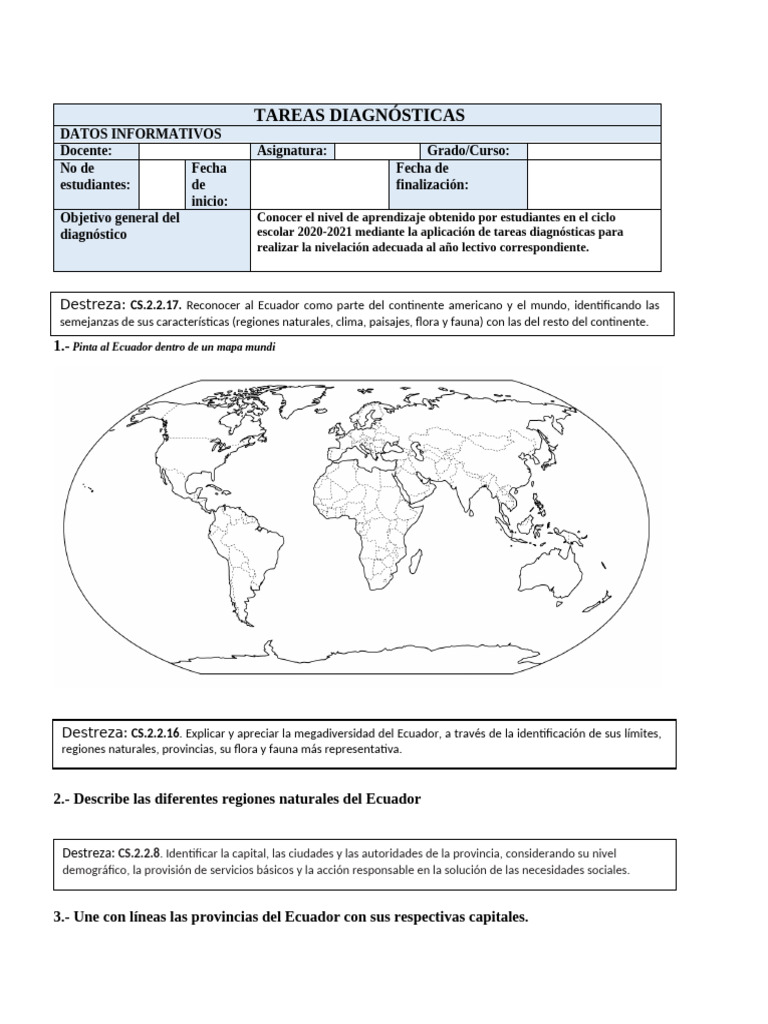 Tareas diagnósticas EESS 4to EGB | PDF | Ecuador | Américas