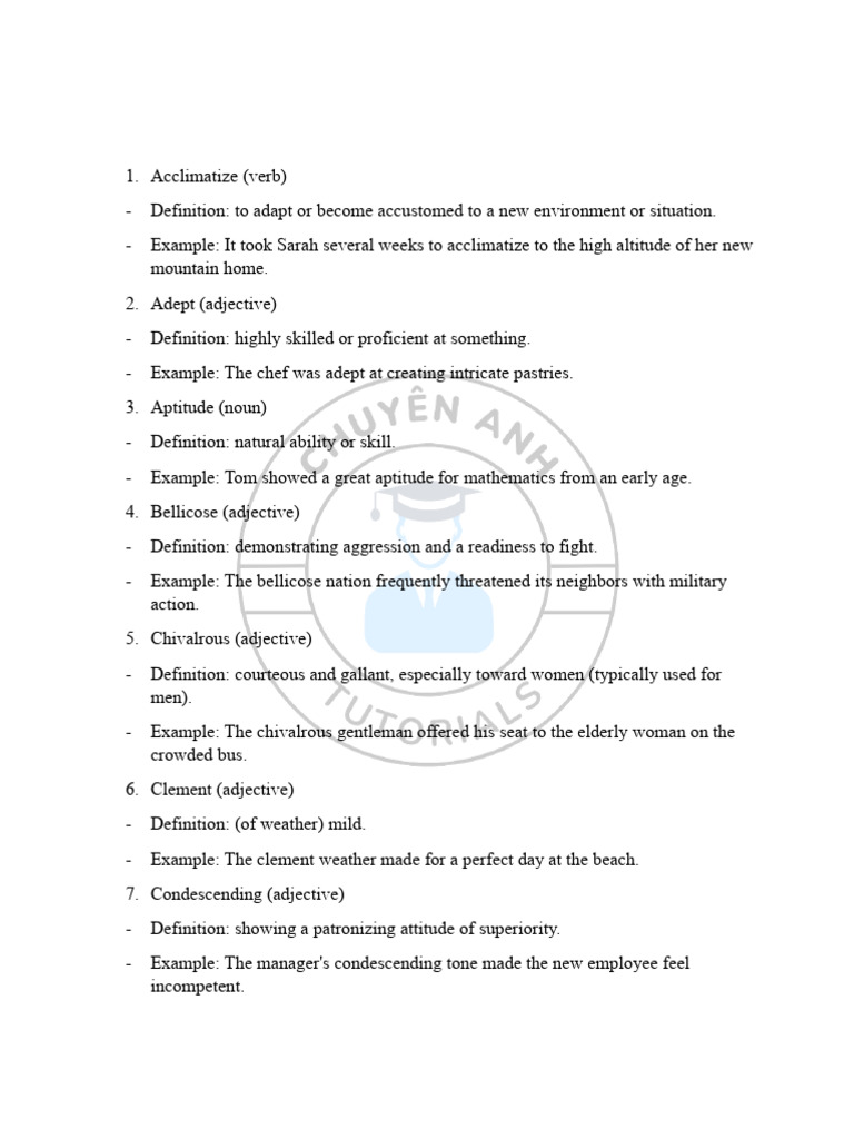 Vocab Thi Chuyên Anh Part 18 | PDF | Adjective