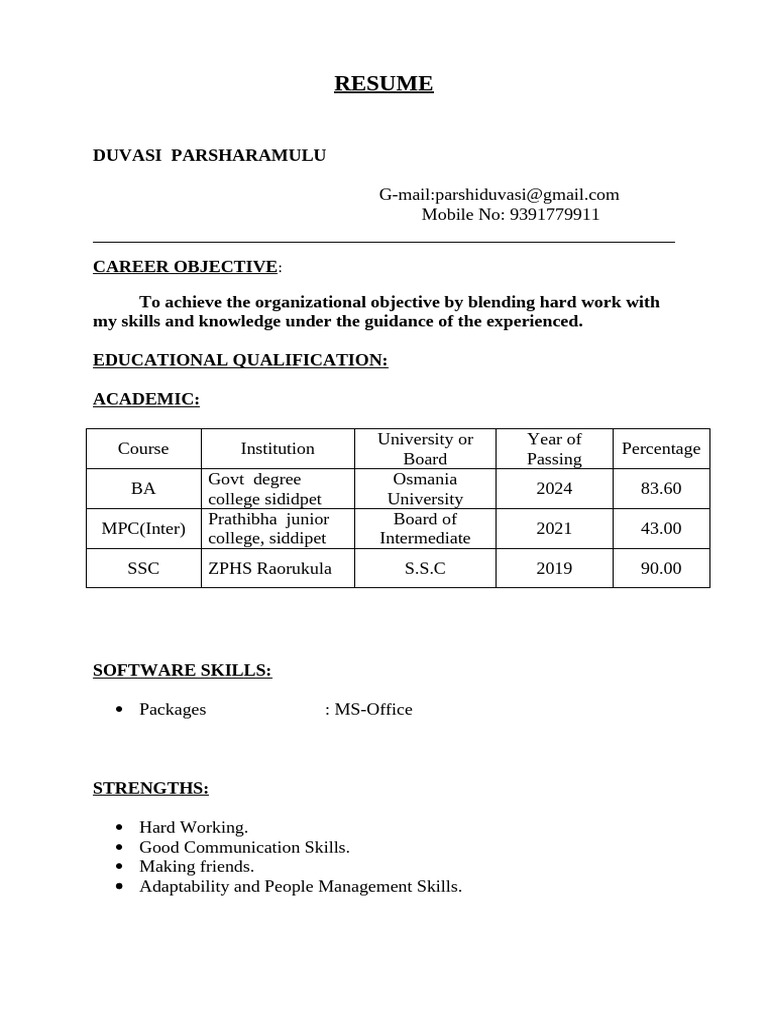 Aspiring Professional's Resume | PDF