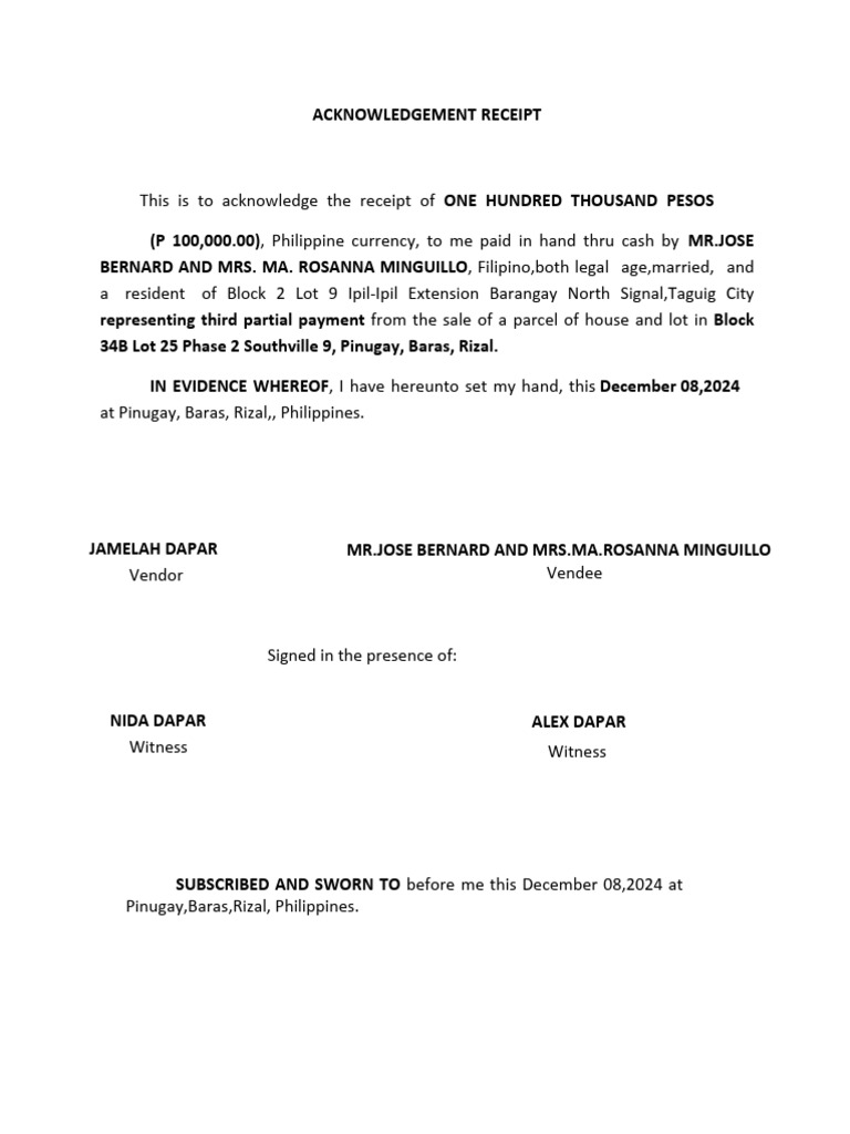 Acknowledgment Receipt for Property Payment | PDF