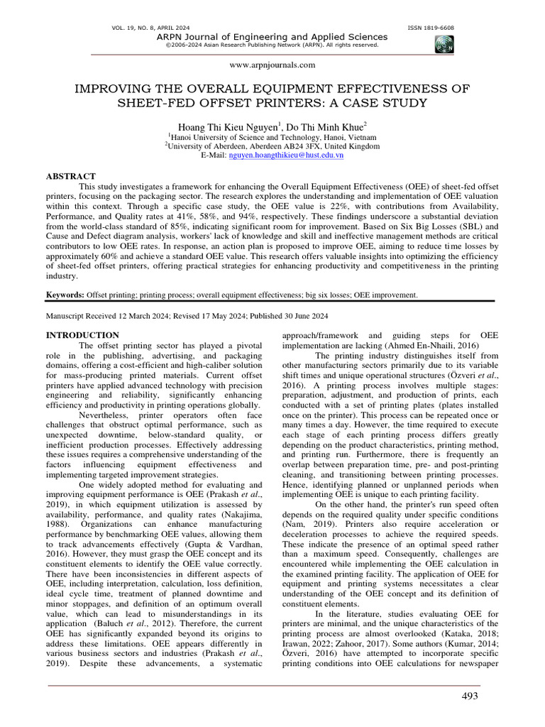 Improving The Overall Equipment Effectiveness of Sheet-Fed Offset Printers: A Case Study | PDF ...