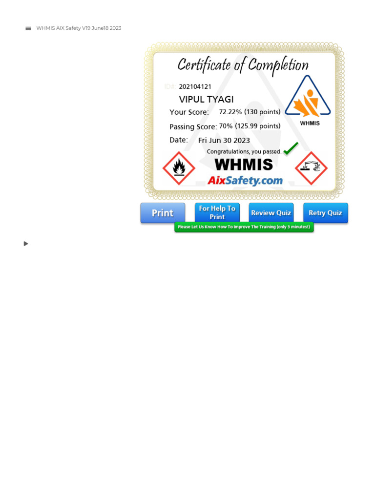 WHMIS AIX Safety V19 June18 2023 | PDF