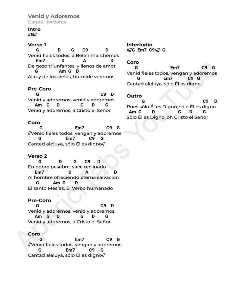 Letra y acordes de "Venid y Adoremos" | PDF