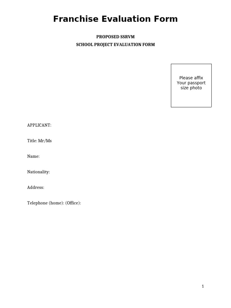 Franchise Self Evaluation Form New | PDF | Franchising | Mortgages