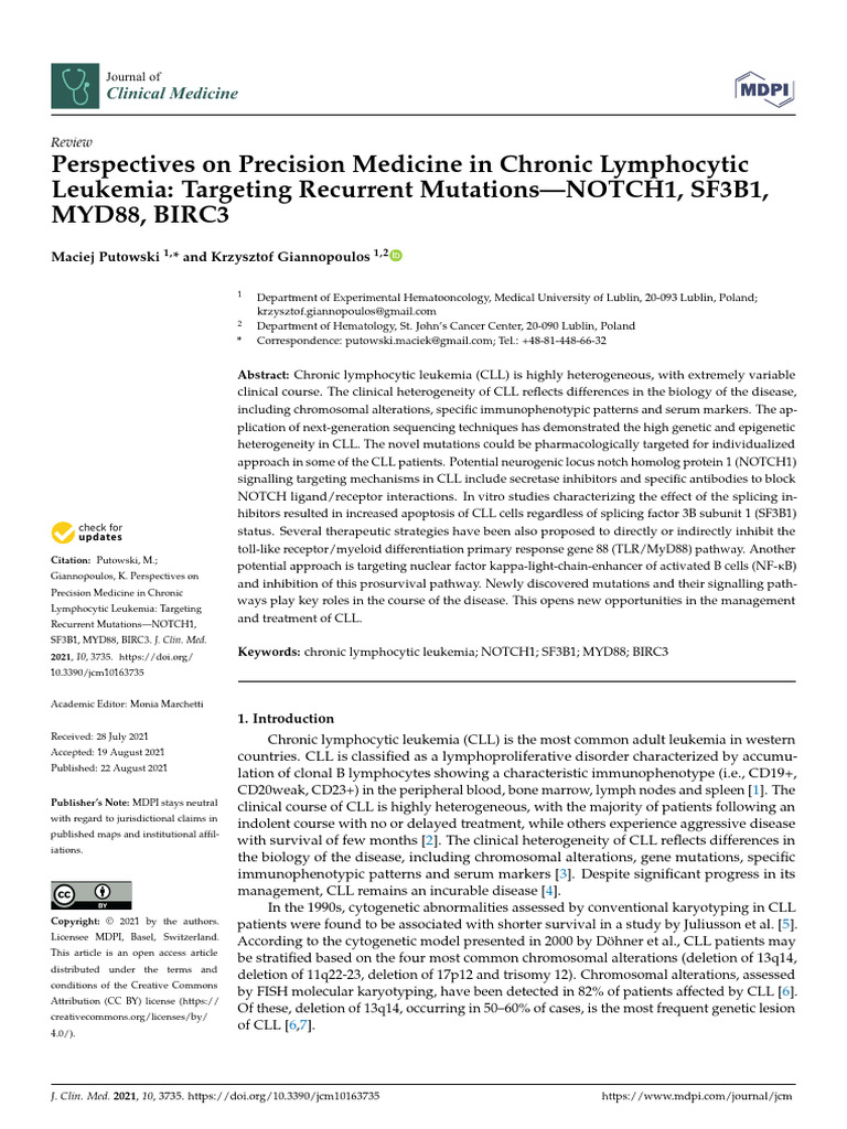 Targeting Recurrent Mutations In Cll Pdf Biotechnology Cell Biology