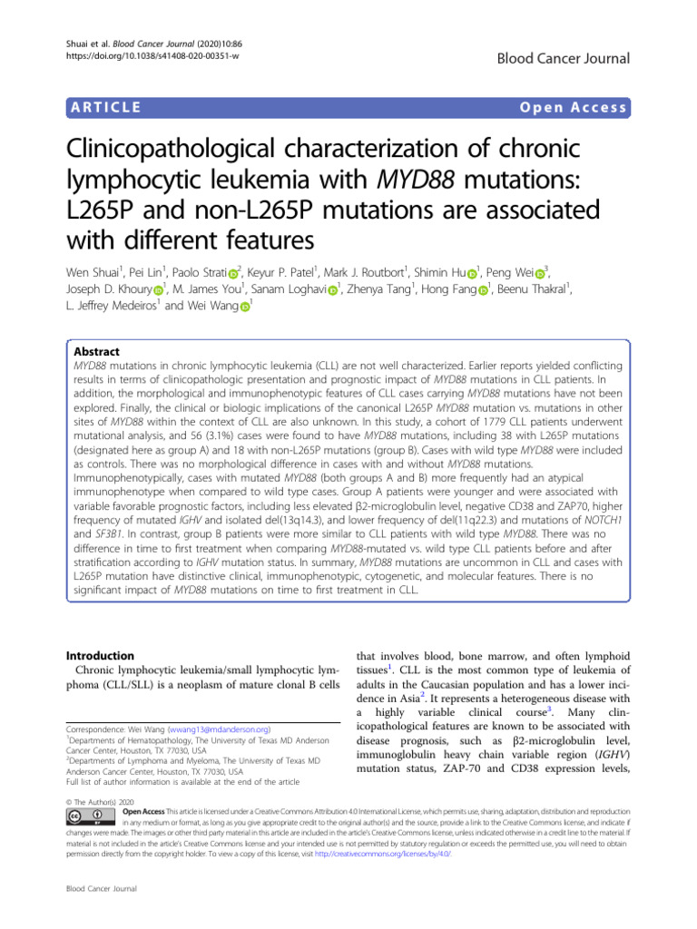 Clinicopathological Characterization of Chronic Lymphocytic Leukemia ...