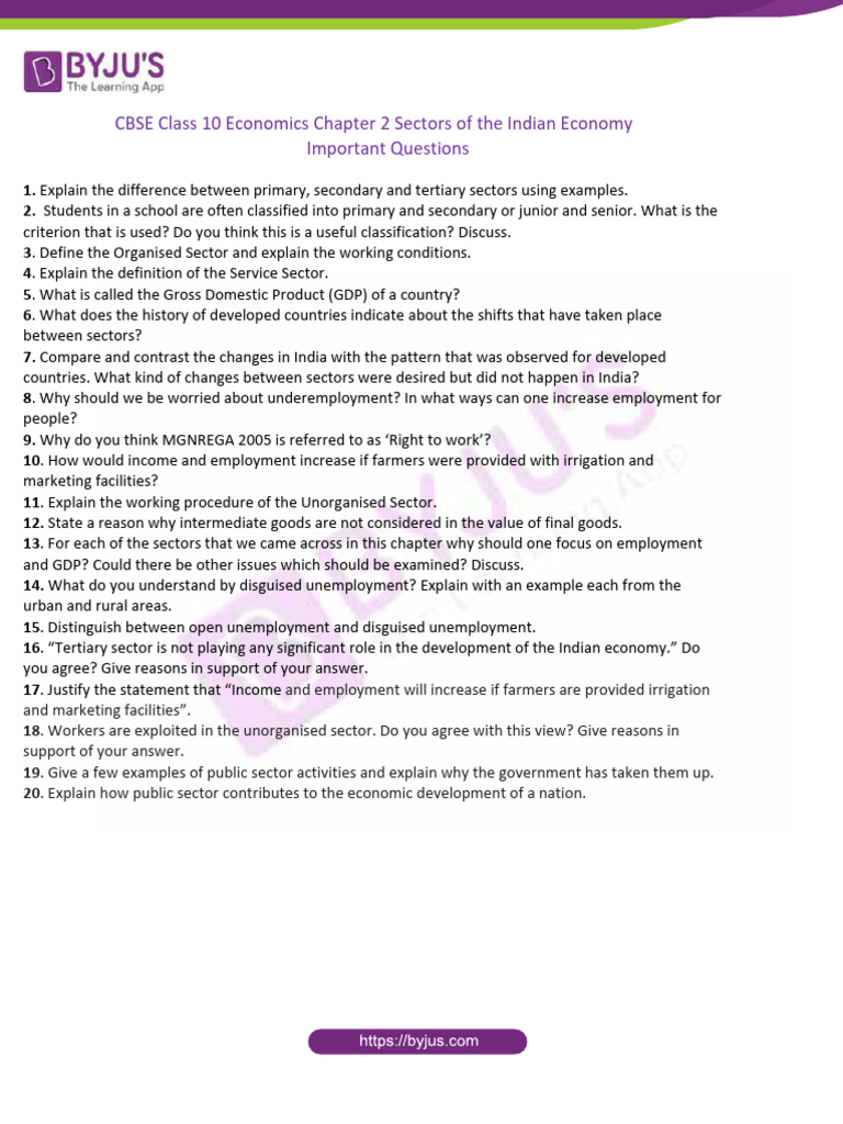 CBSE Class 10 Economics Chapter 2 Sectors of The Indian Economy ...