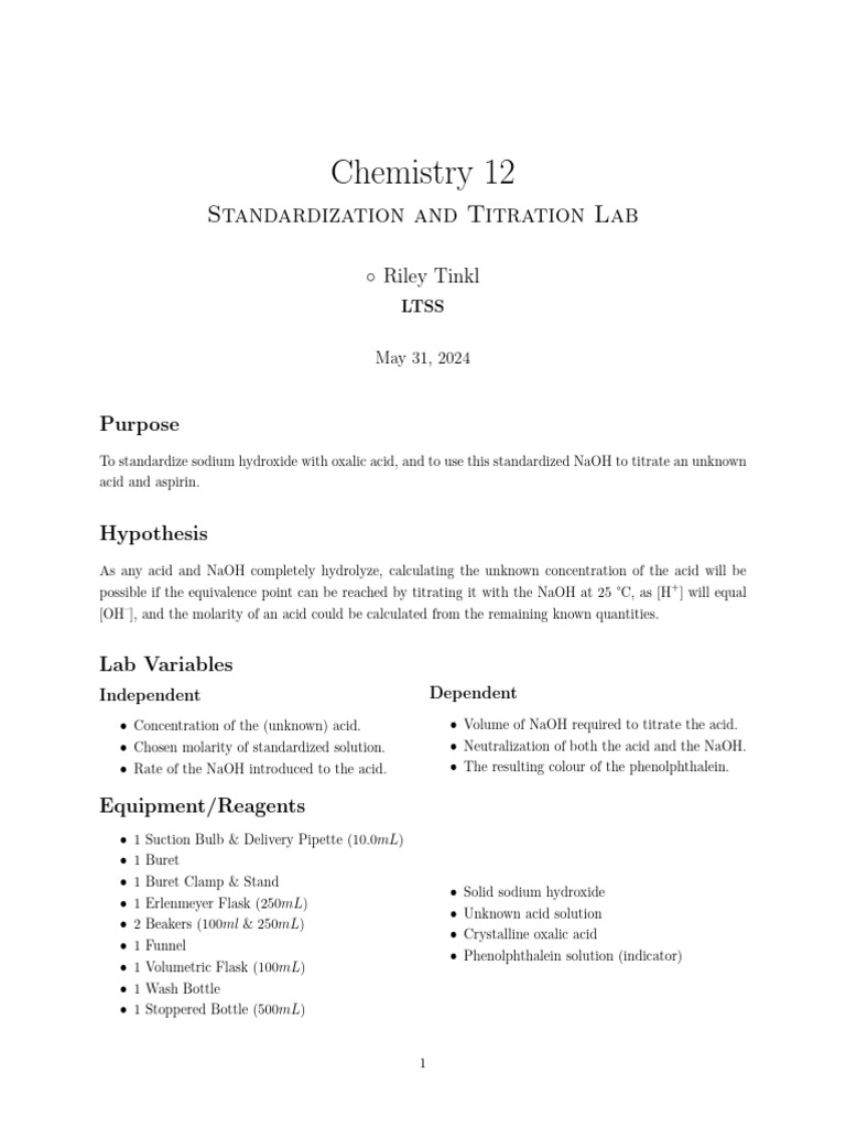 Standardization in Titration Lab | PDF | Sodium Hydroxide | Titration