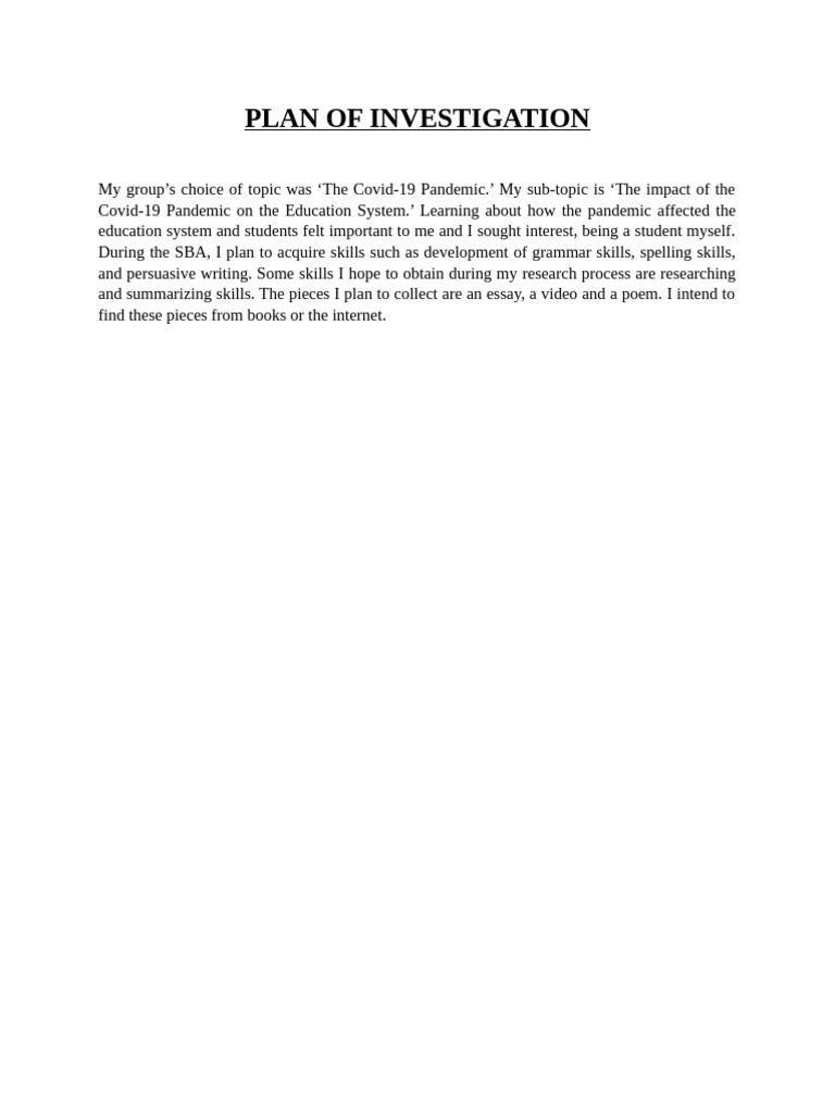 Plan of Investigation | PDF