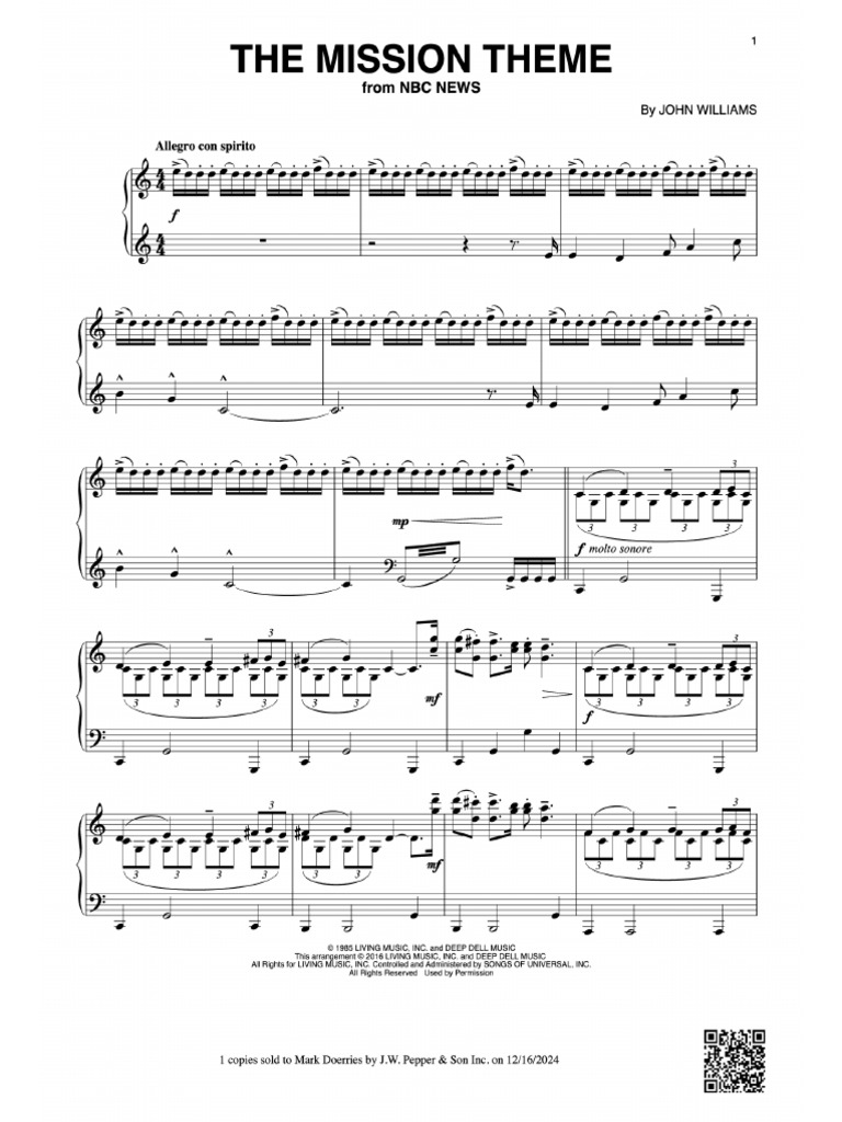 NBC Mission Theme John Williams | PDF