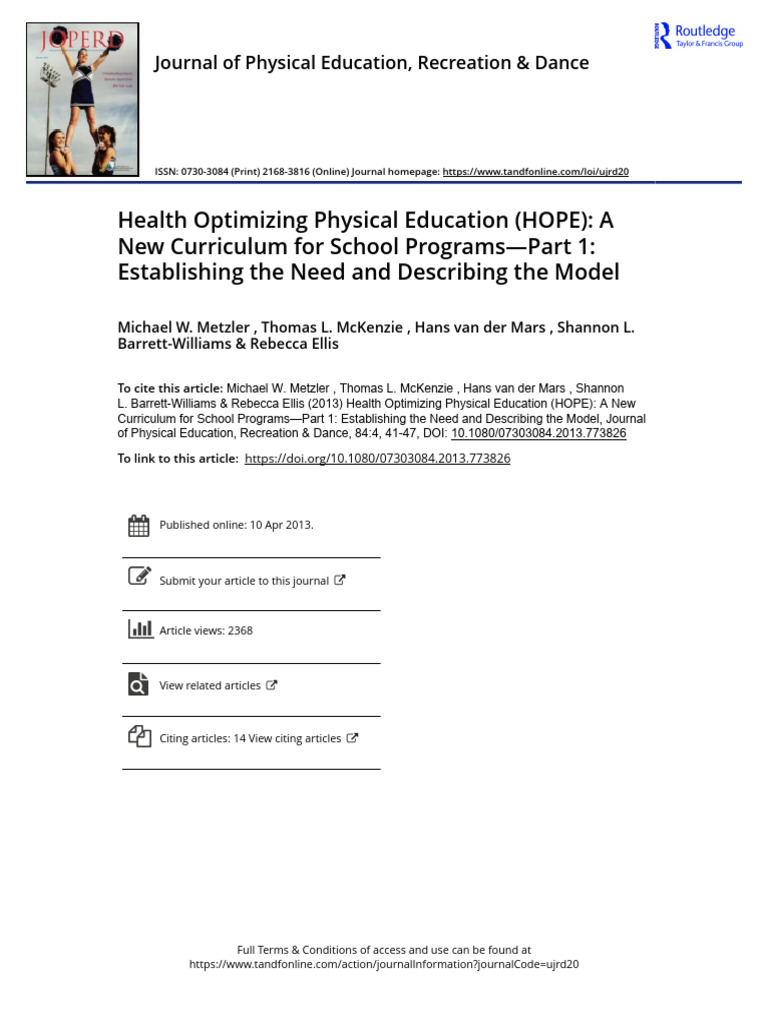Health Optimizing Physical Education a New Curriculum for School Programs Part 1 | PDF ...