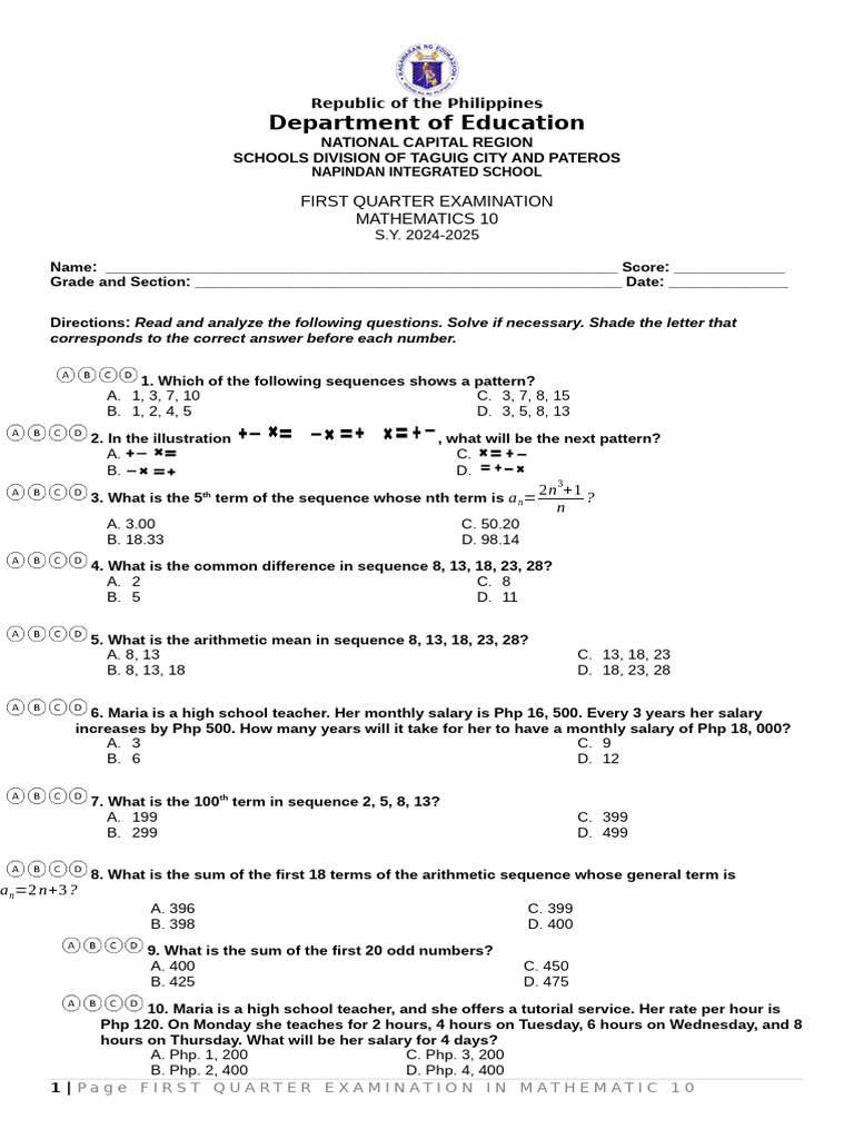 Mathematics 10 Periodical Exam Sy 2024 2025 | PDF | Mathematics ...