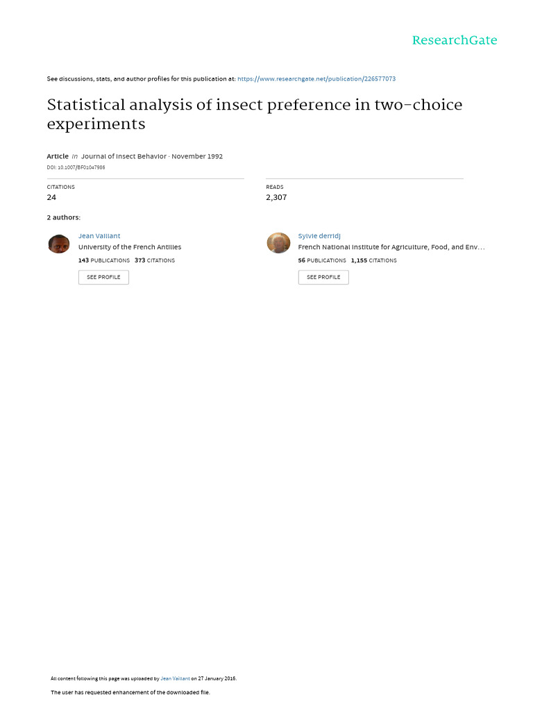 Statistical Analysis of Insect Preference in Two-Choice Experiments ...