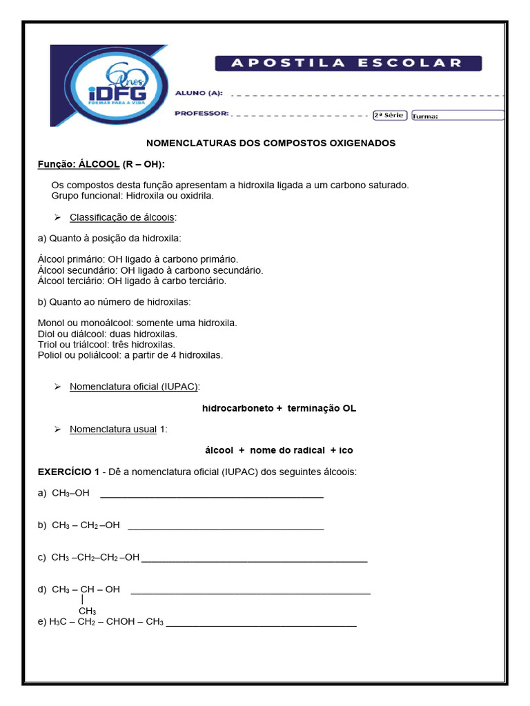 Nomenclaturas Dos Compostos Oxigenados - Idfg | PDF | Aldeído | Cetona