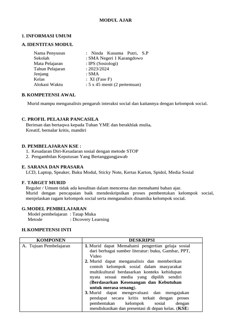 Modul 1 Kelompok Sosial | PDF
