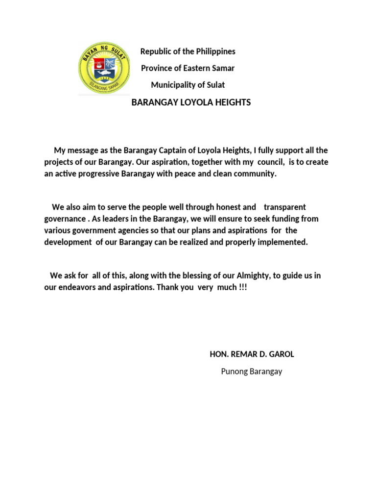 Message of Punong Barangay | PDF