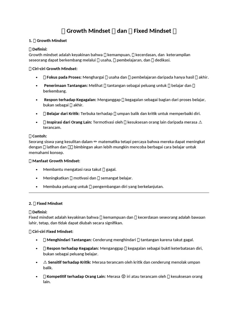 Perbandingan Growth dan Fixed Mindset | PDF