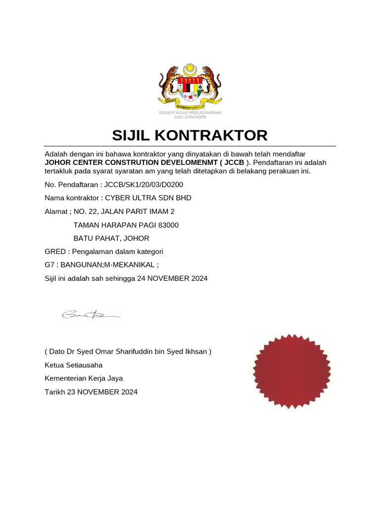 Sijil kontraktor | PDF