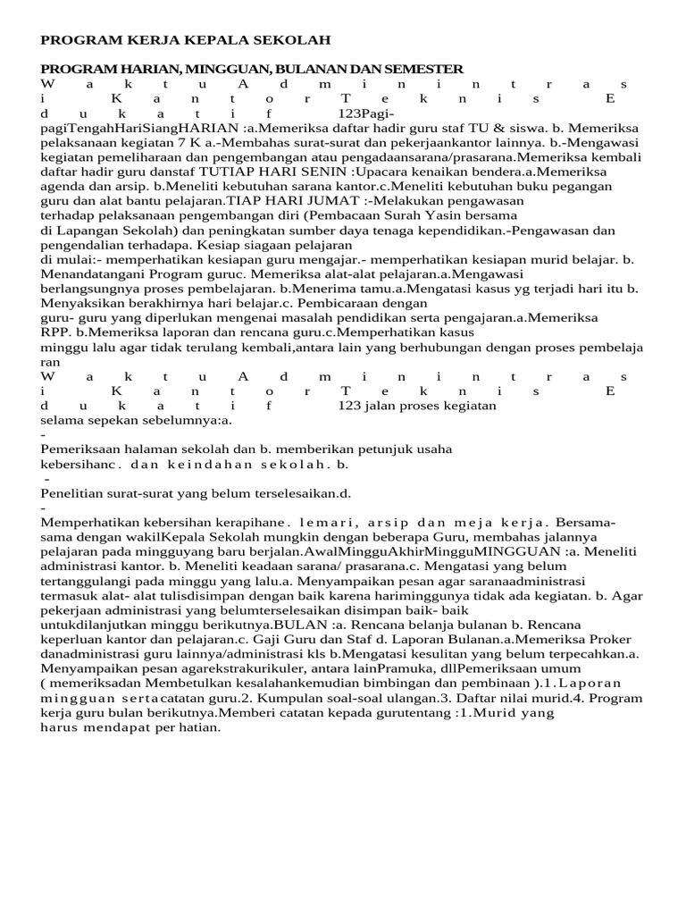 Program Kerja Kepala Sekolah | PDF