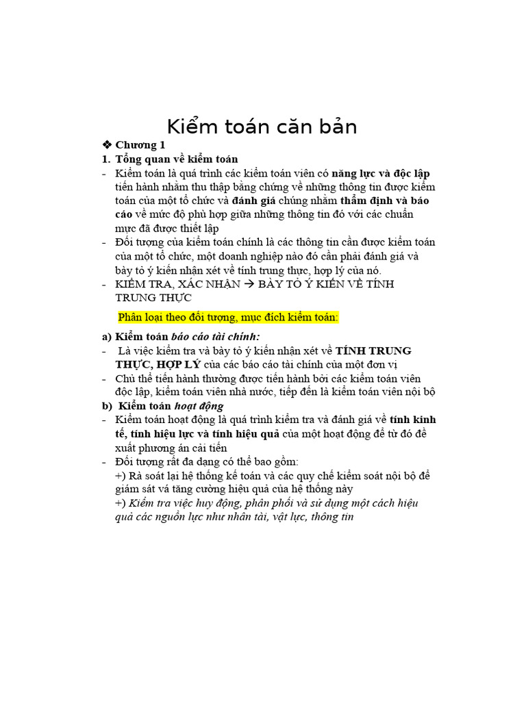 Ly Thuyet Kiem Toan Can Ban Hoc Vien Ngan Hang 73210 | PDF