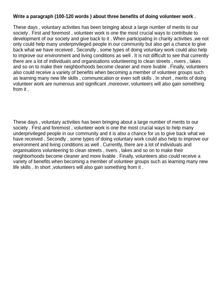 Write a paragraph benefits of doing volunteer work | PDF