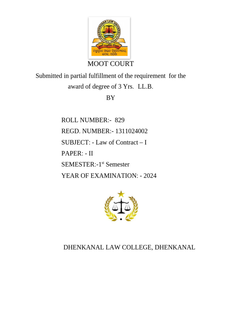 Law of Contracts Moot Court | PDF | Consideration | Offer And Acceptance
