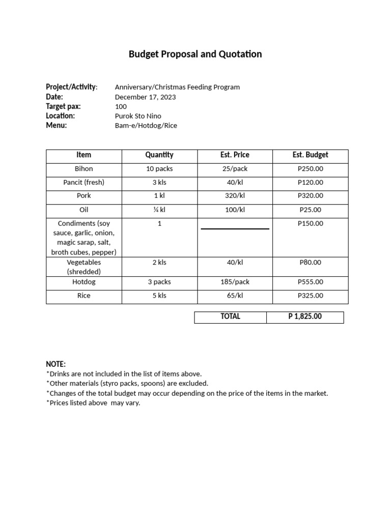 Budget Proposal and Quotation | PDF