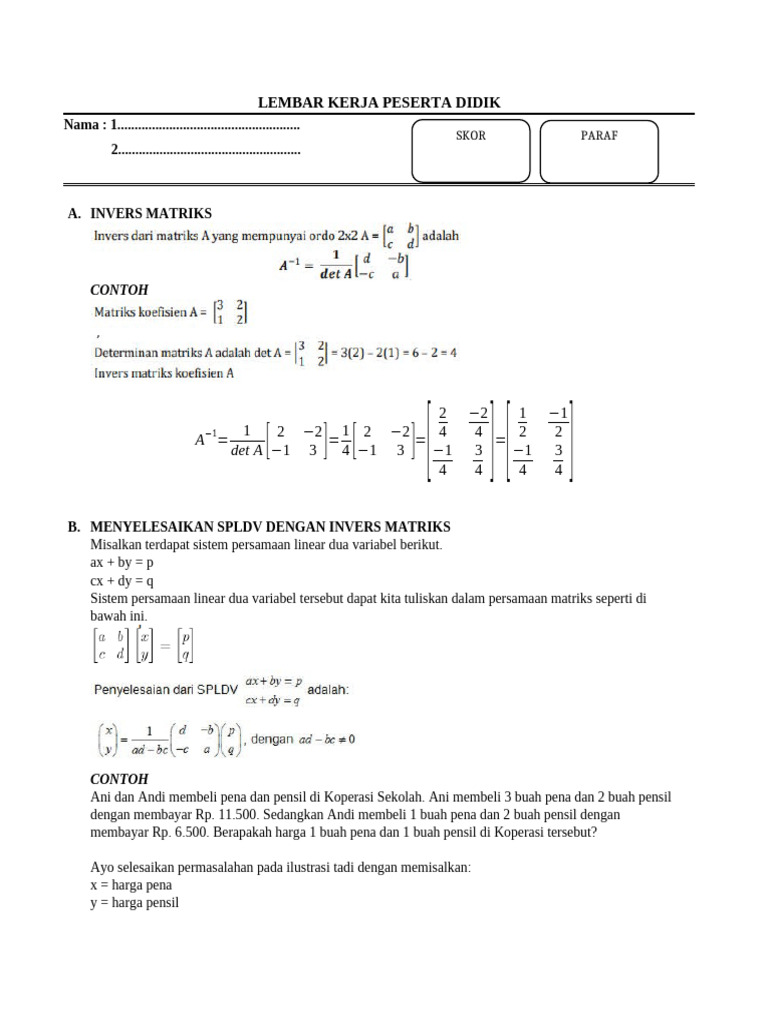 LKPD Invers Matriks | PDF