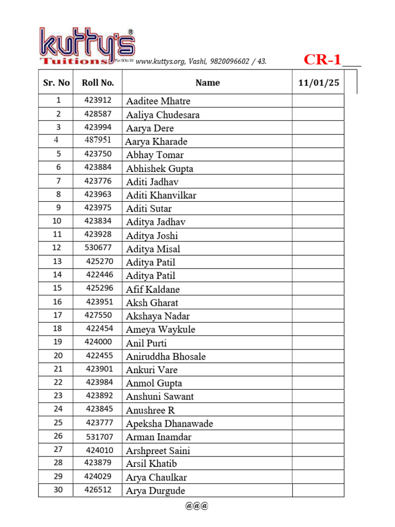 Student Roll Numbers List | PDF