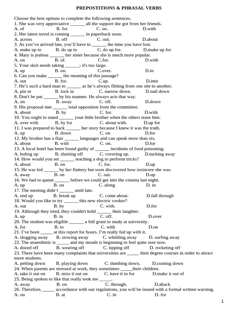 Prepositions Phrasal Verbs | PDF | Preposition And Postposition