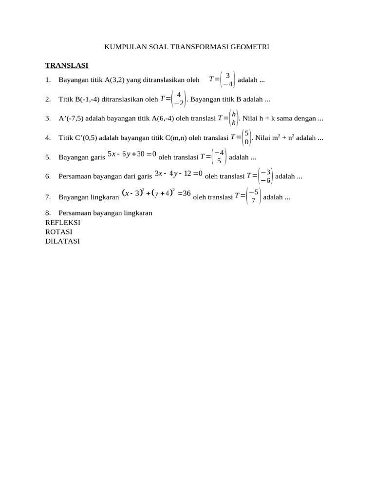 Kumpulan Soal Transformasi Geometri | PDF