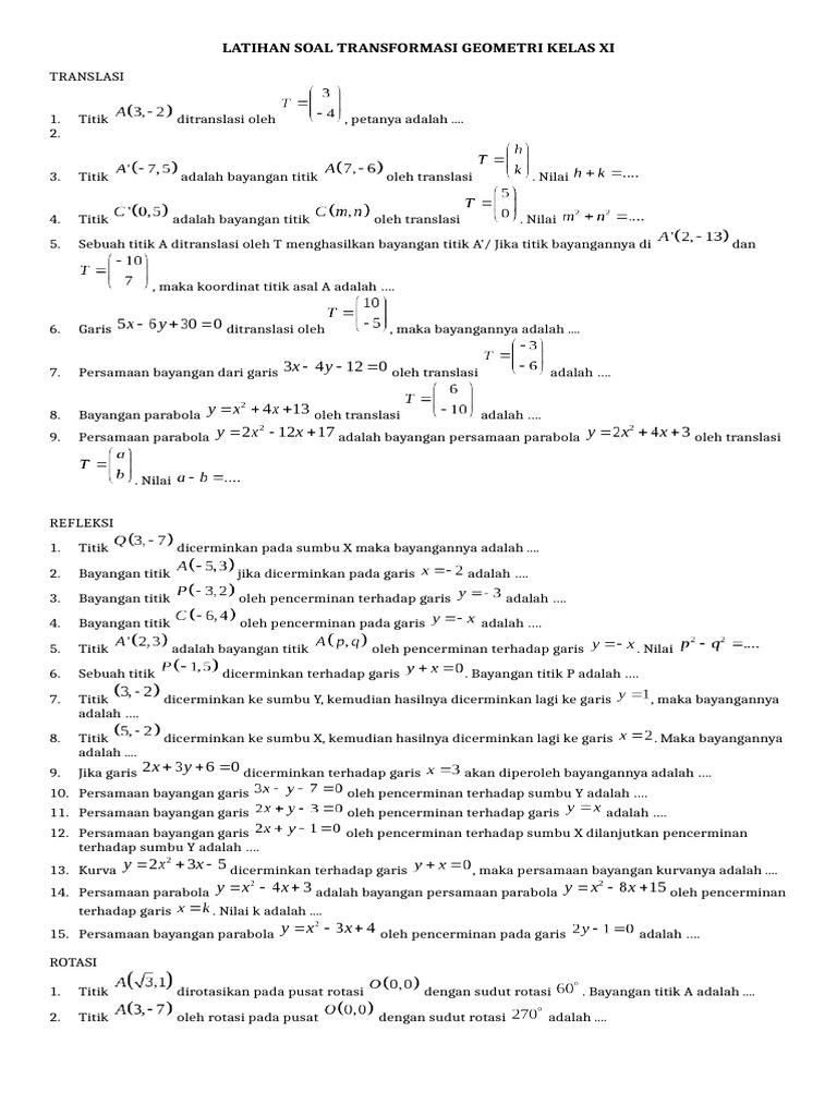LATIHAN SOAL TRANSFORMASI GEOMETRI | PDF