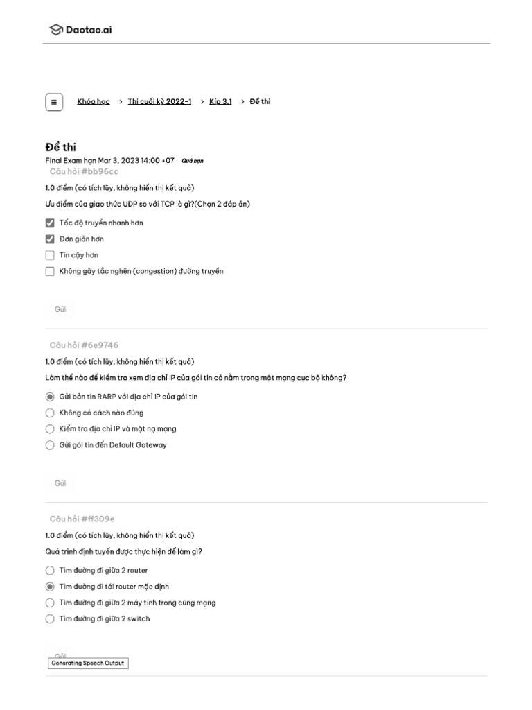 Mạng máy tính - cuối kì 20221 | PDF