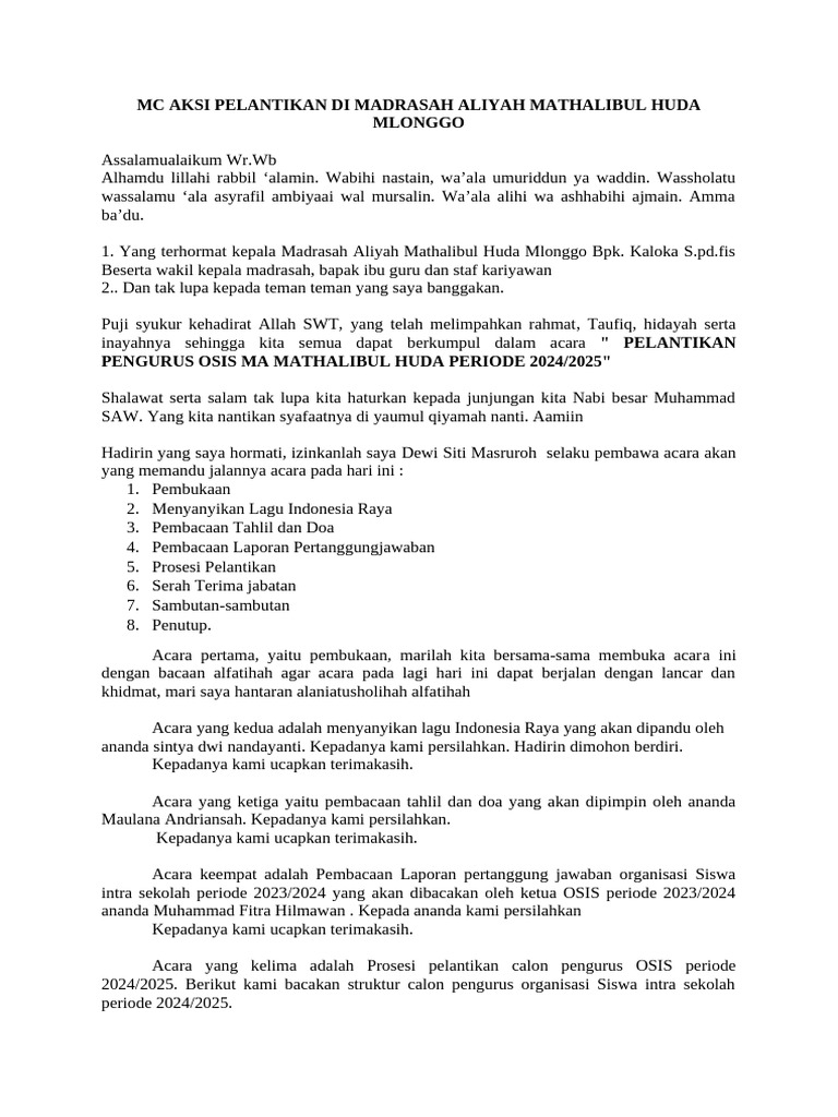 Teks MC Pelantikan | PDF