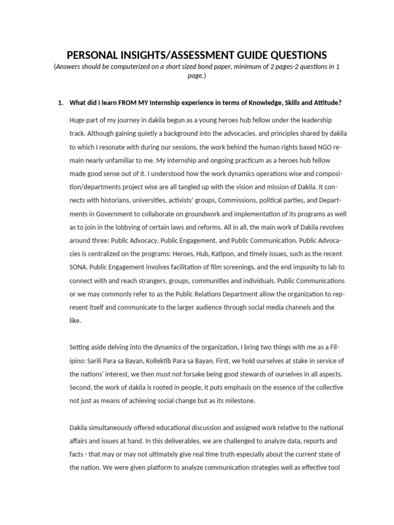 Internship Reflection for Dakila | PDF