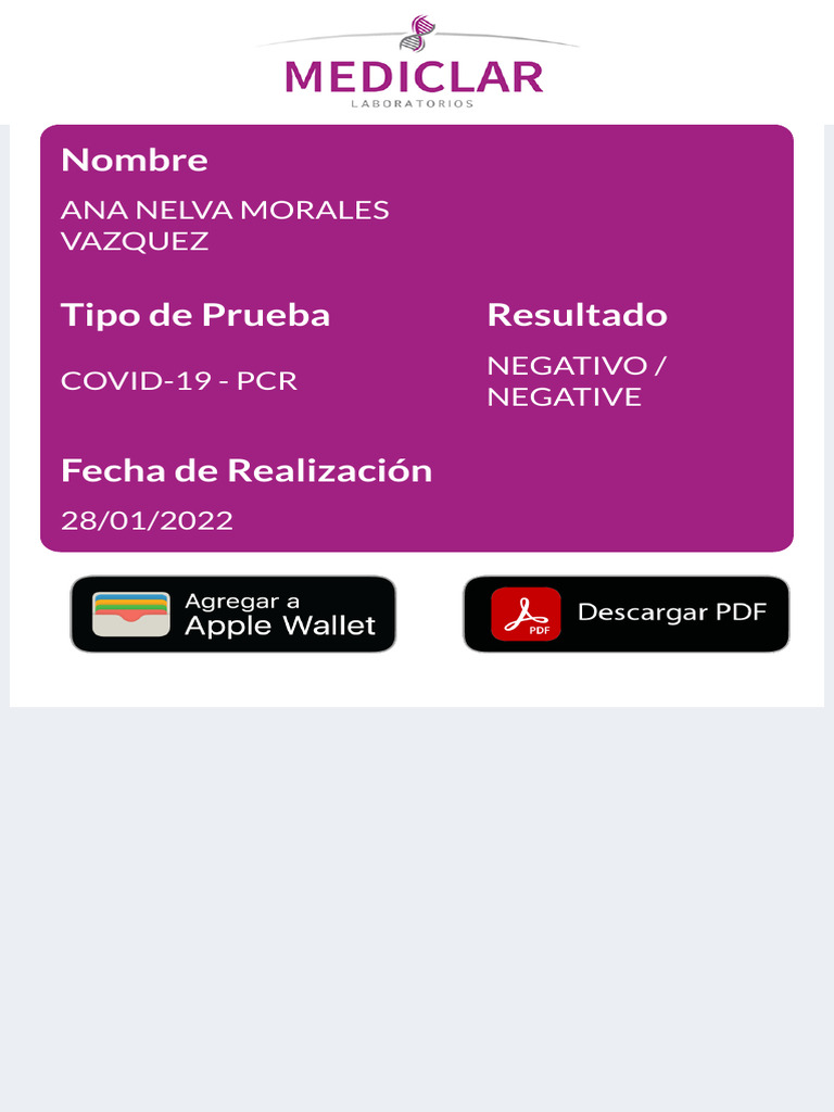 Resultado Negativo COVID-19 PCR Ana Nelva | PDF