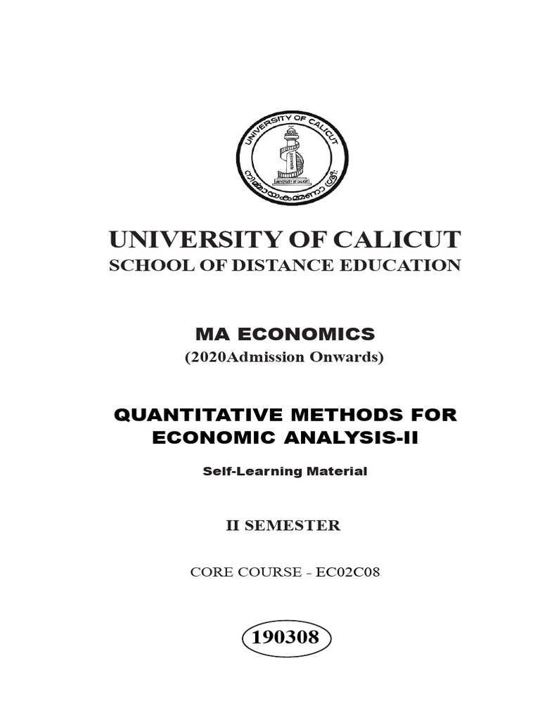 Quantitative Methods for Economic Analysis II | PDF | Probability ...