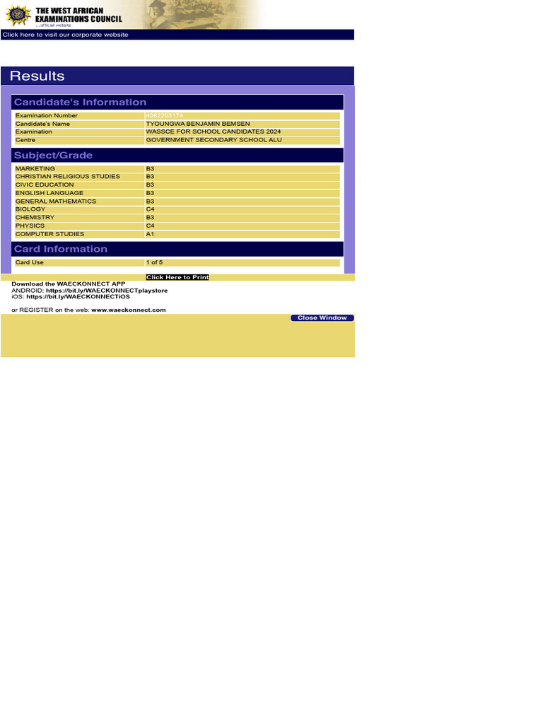 Waecdirect Online - Results 3 | PDF
