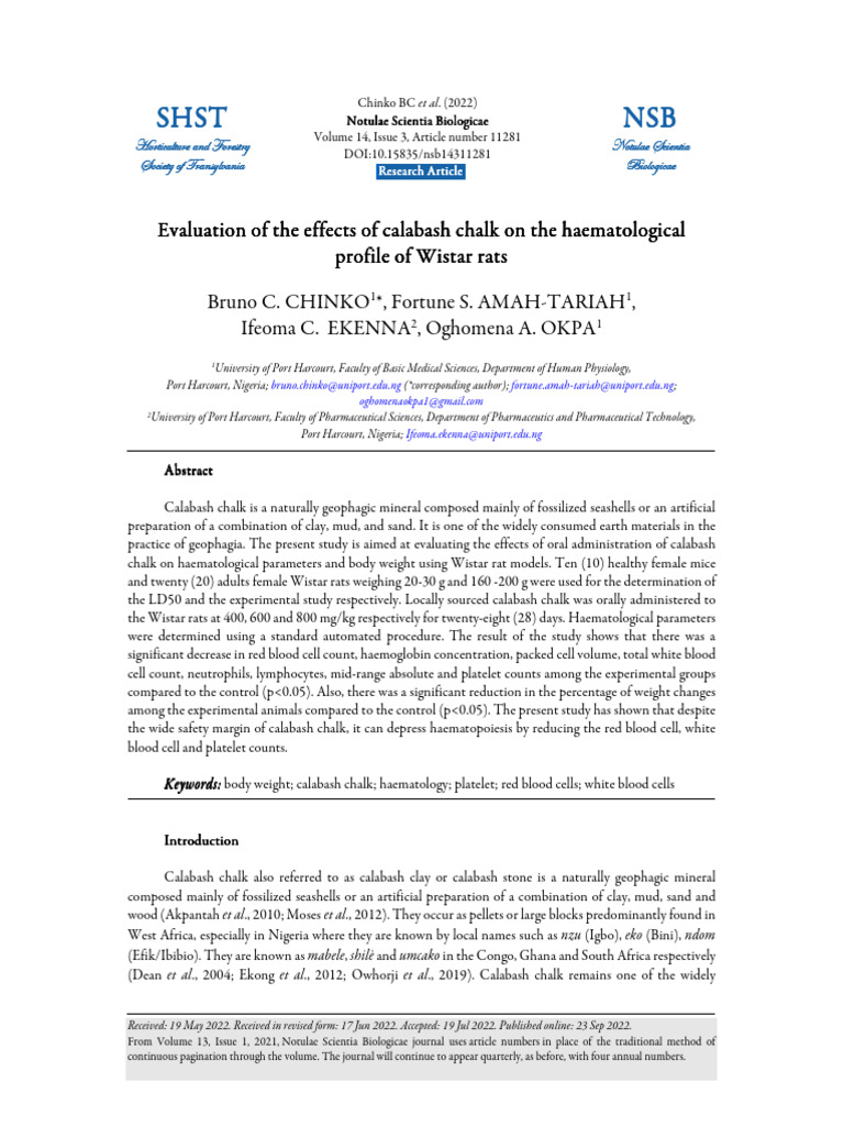 Evaluation of The Effects of Calabash Chalk (Nzu) On The Haematological ...