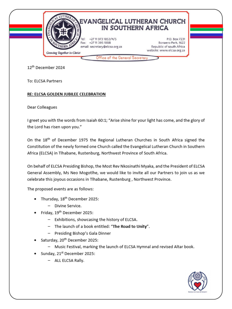 ELCSA Golden Jubilee Invitation 20241212 | PDF